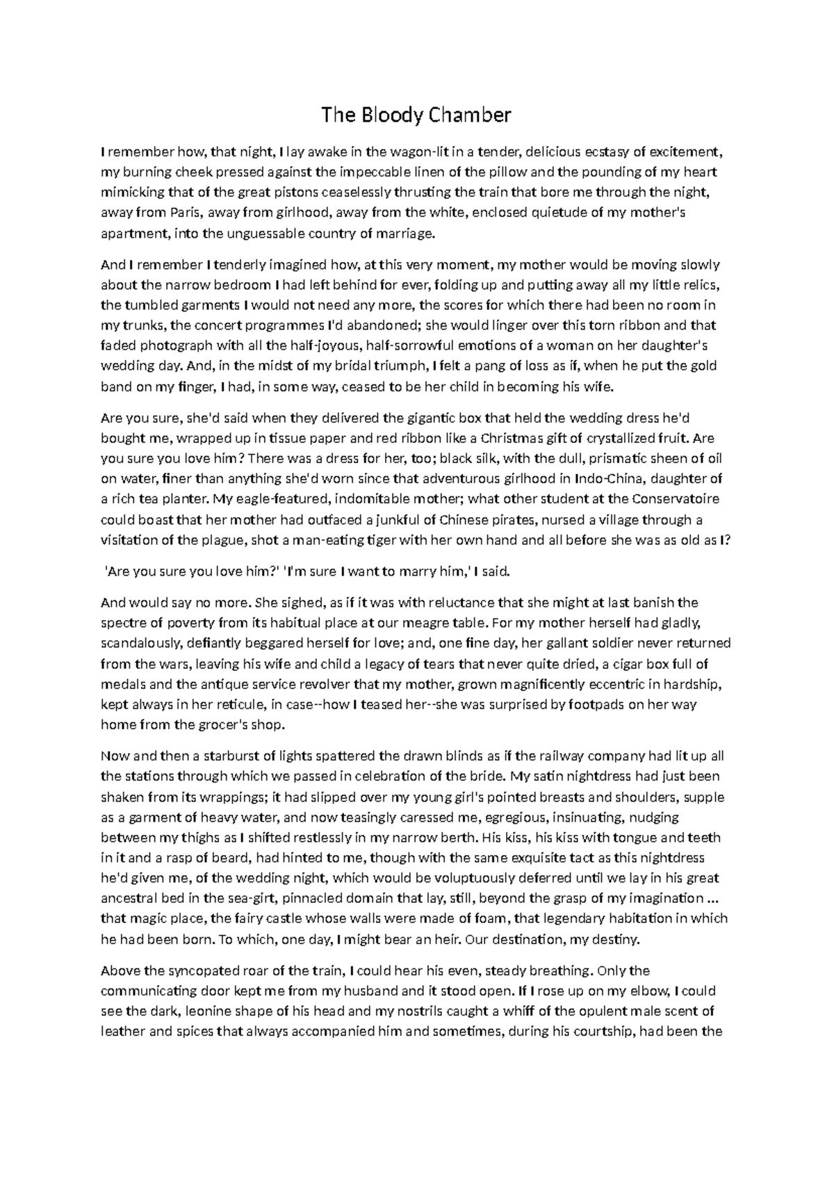 The Bloody Chamber (ENG 101) - Comprehensive Study Notes - Studocu