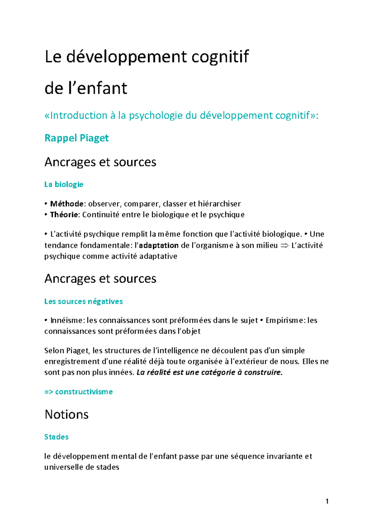 Psy DVP CO - Questions Ouvertes sur le Développement Cognitif selon ...
