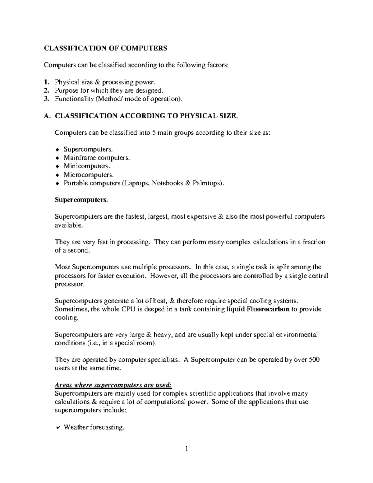 Classification of Computers: Types, Functions, and Examples - Studocu