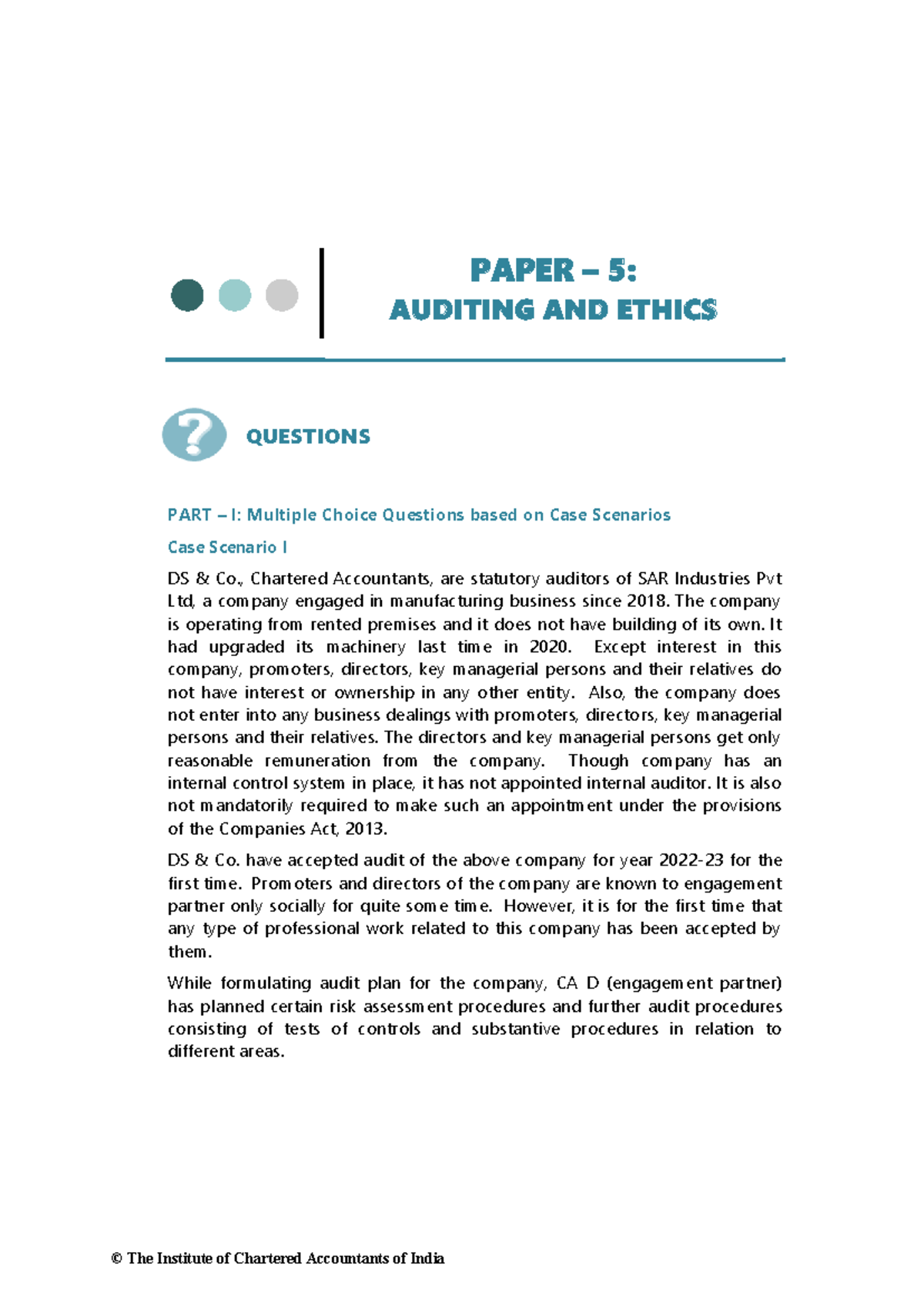 PAPER 5: AUDITING AND ETHICS REVISION TEST PAPER - MCQs & Case ...