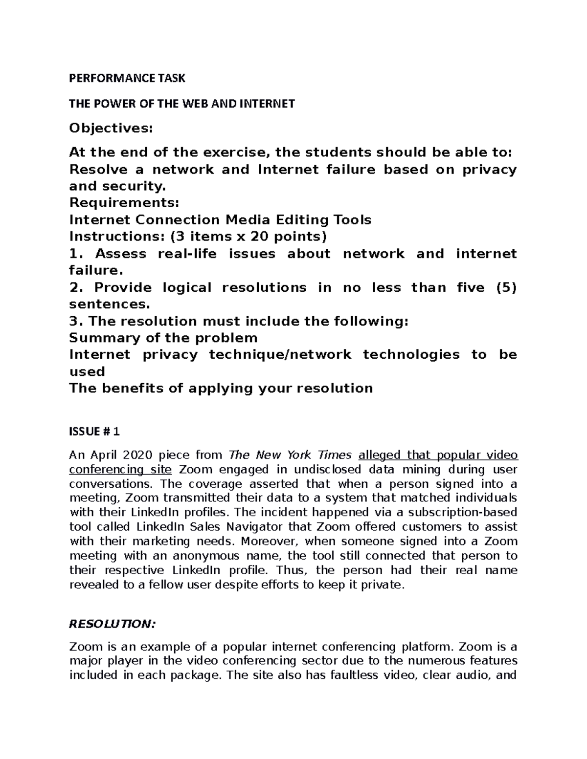 06 Performance Task 1: Network & Internet Issues Resolution ITC - Studocu