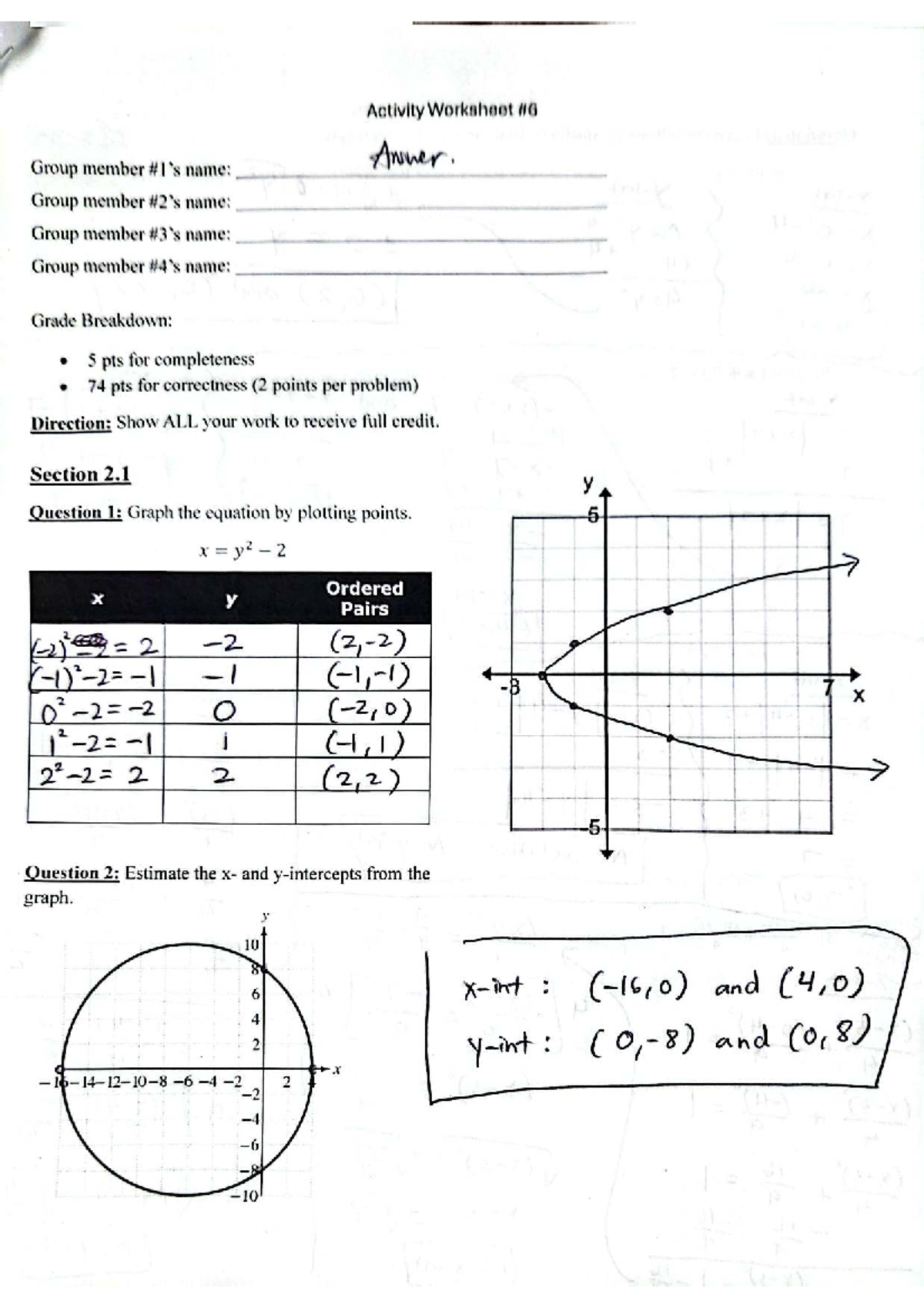 Activity Worksheet #6 - Graphing and Functions - Studocu