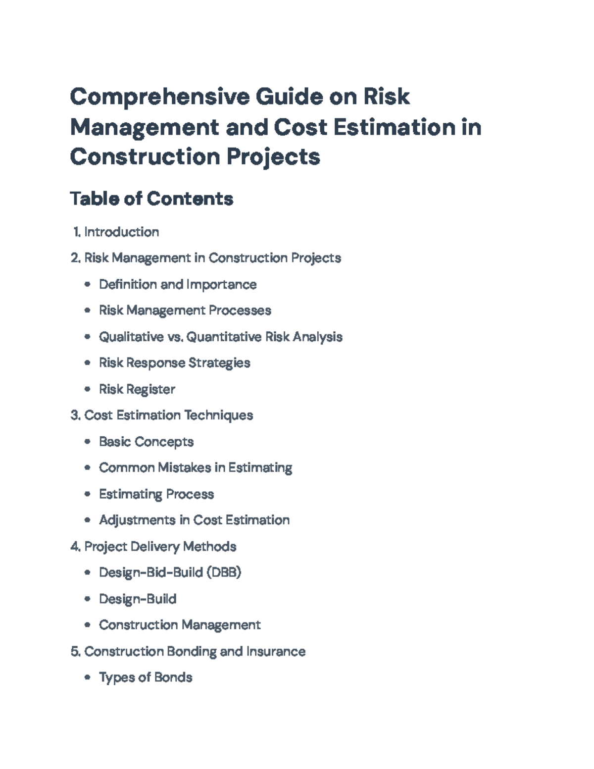 Risk Management and Cost Estimation Guide for Construction Projects - Comprehensive Guide on ...