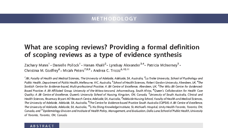 METHODOLOGY: A Formal Definition of Scoping Reviews (Munn 2022) - Studocu