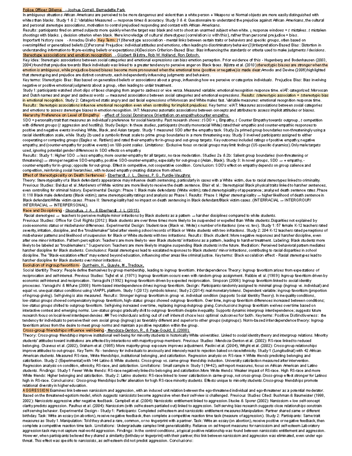 CLPS0700 Cheat Sheet: Racial Bias, Stereotypes, and Empathy Studies ...