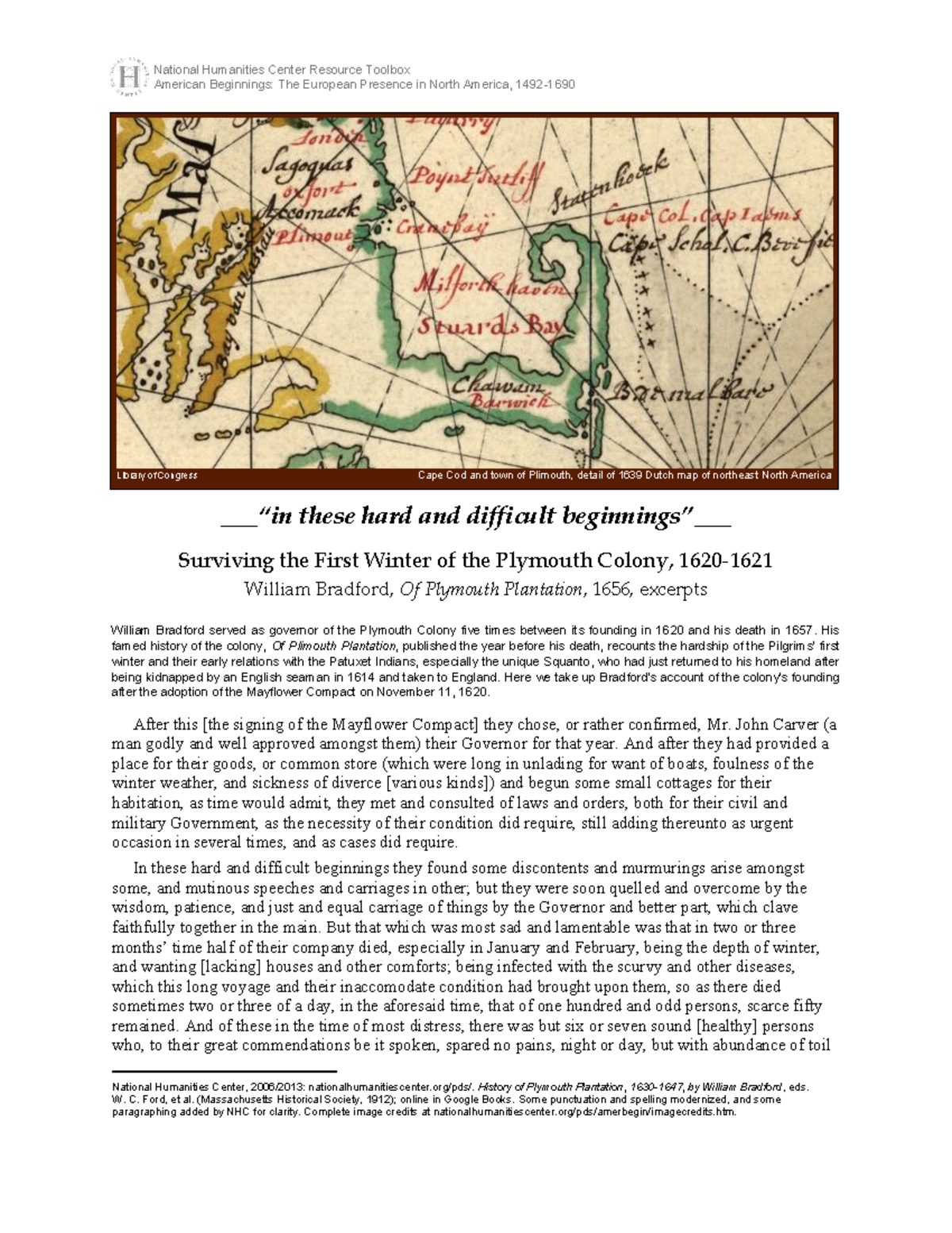 NHC 3: Readings on Plymouth Colony's Early Struggles and Survival - Studocu