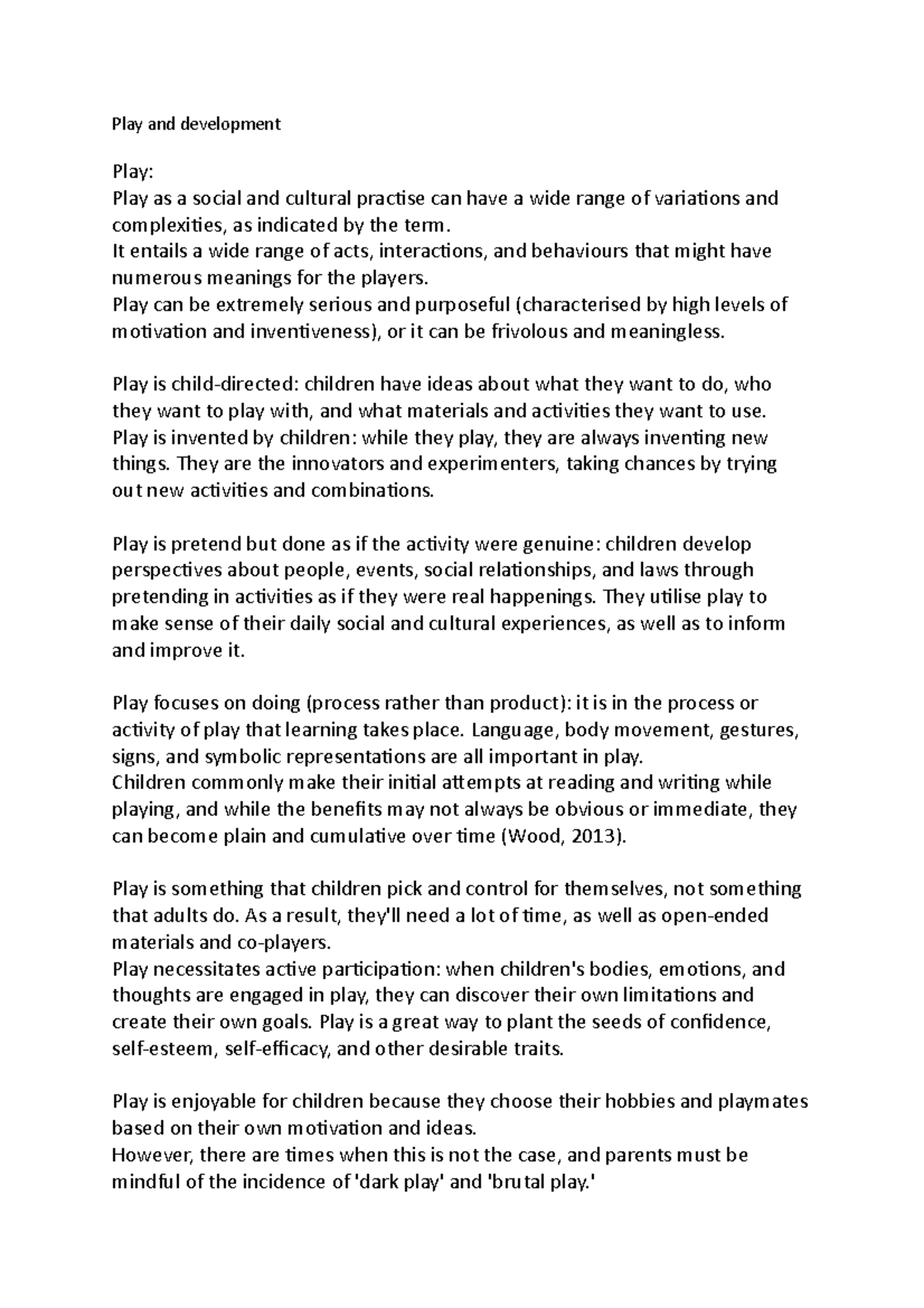 EDUC 101: The Role of Play in Child Development and Learning - Studocu