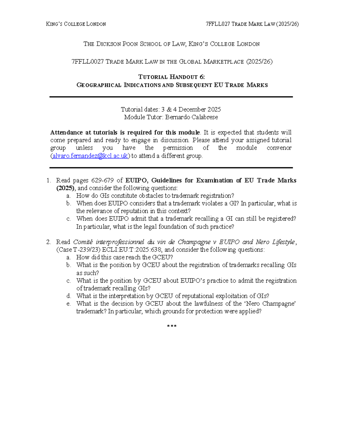 7FFLL027 Trade Mark Law Tutorial 6: Geographical Indications 2025-26 ...