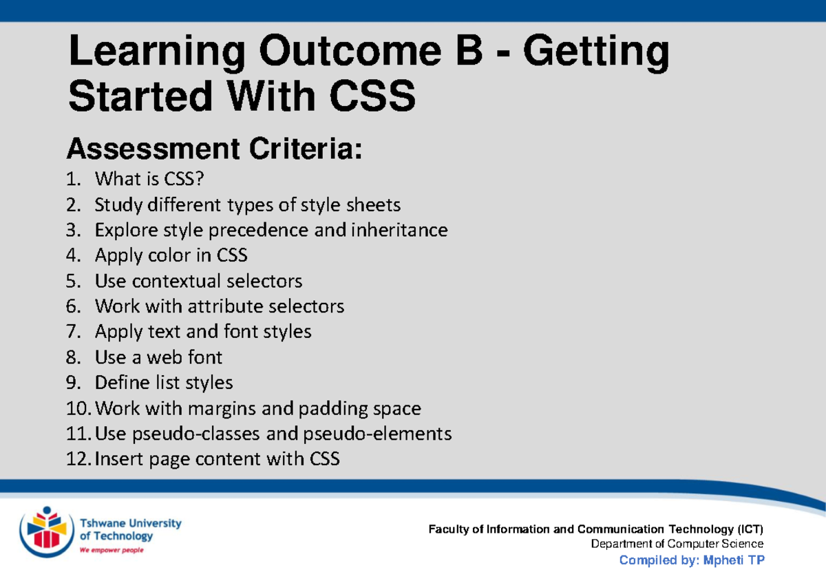 ICT 101: Learning Outcome B - CSS Fundamentals and Applications - Studocu