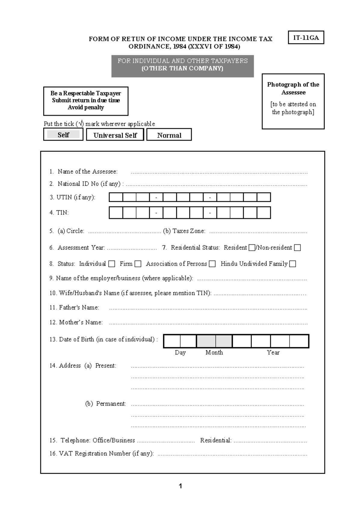 Income Tax Return Form for Individuals and Taxpayers (1984) - Studocu