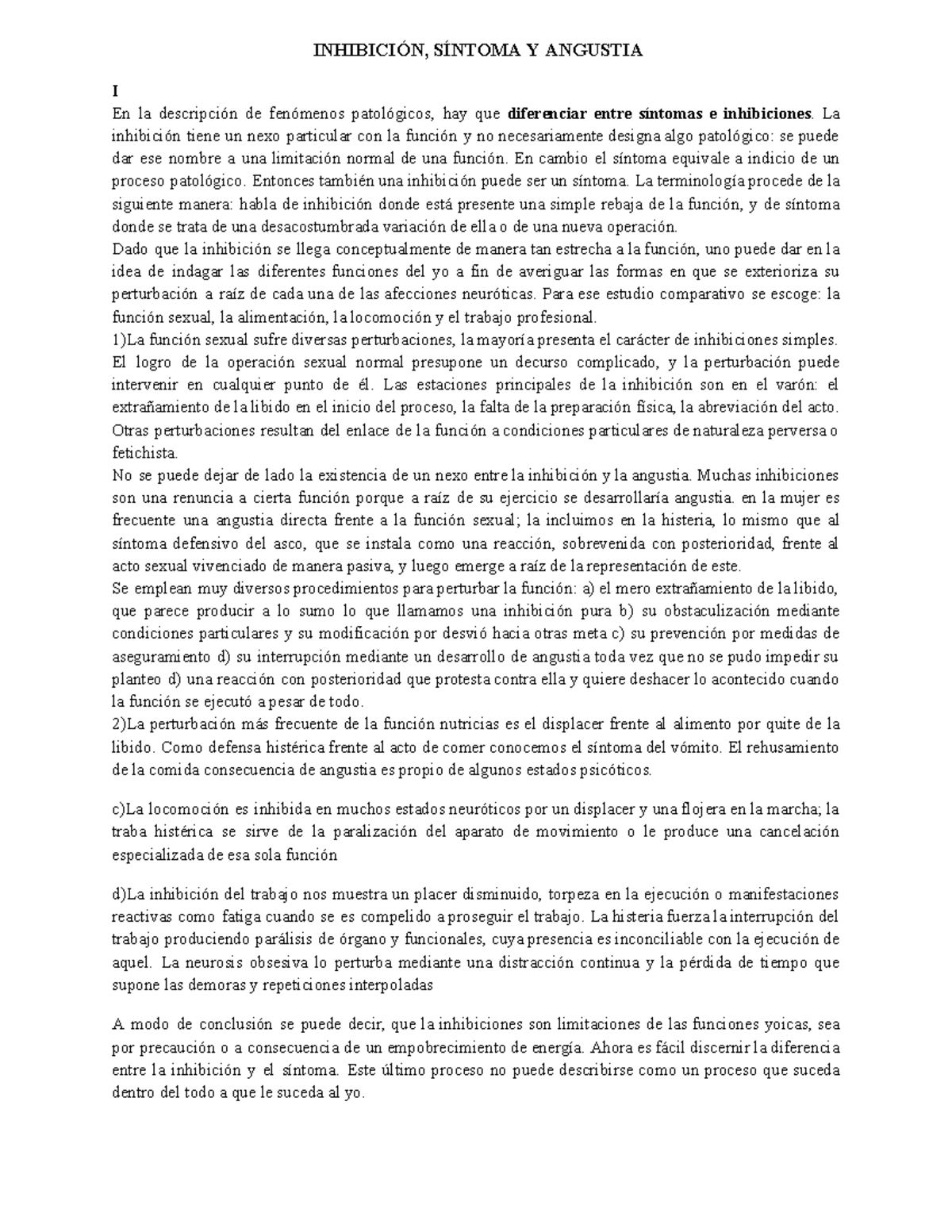 Inhibición, Síntoma y Angustia: Análisis Psicoanalítico (PSI-101) - Studocu