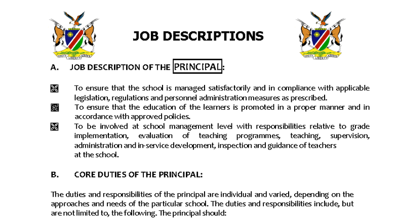 Job Descriptions for Namibian Teaching Staff (P001 W3) - Studocu