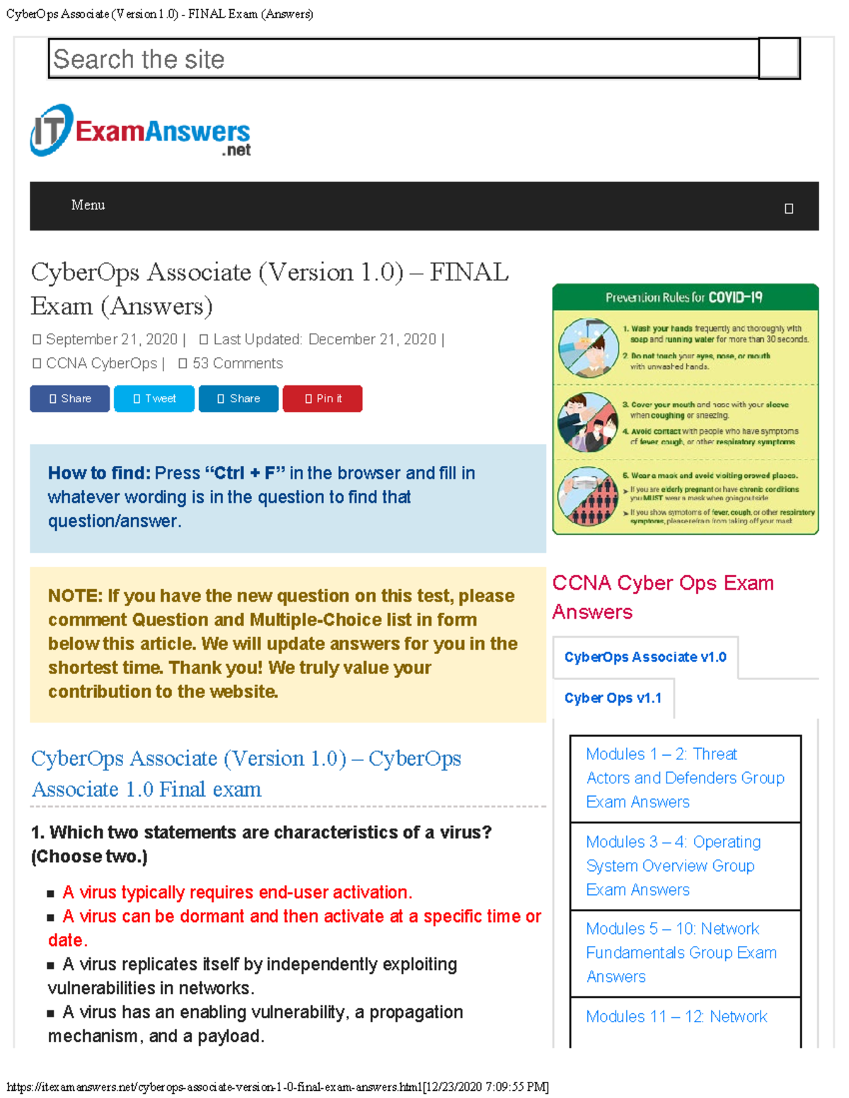 Cyber Ops Associate (Version 10) - Final Exam (Answers) - CyberOps ...