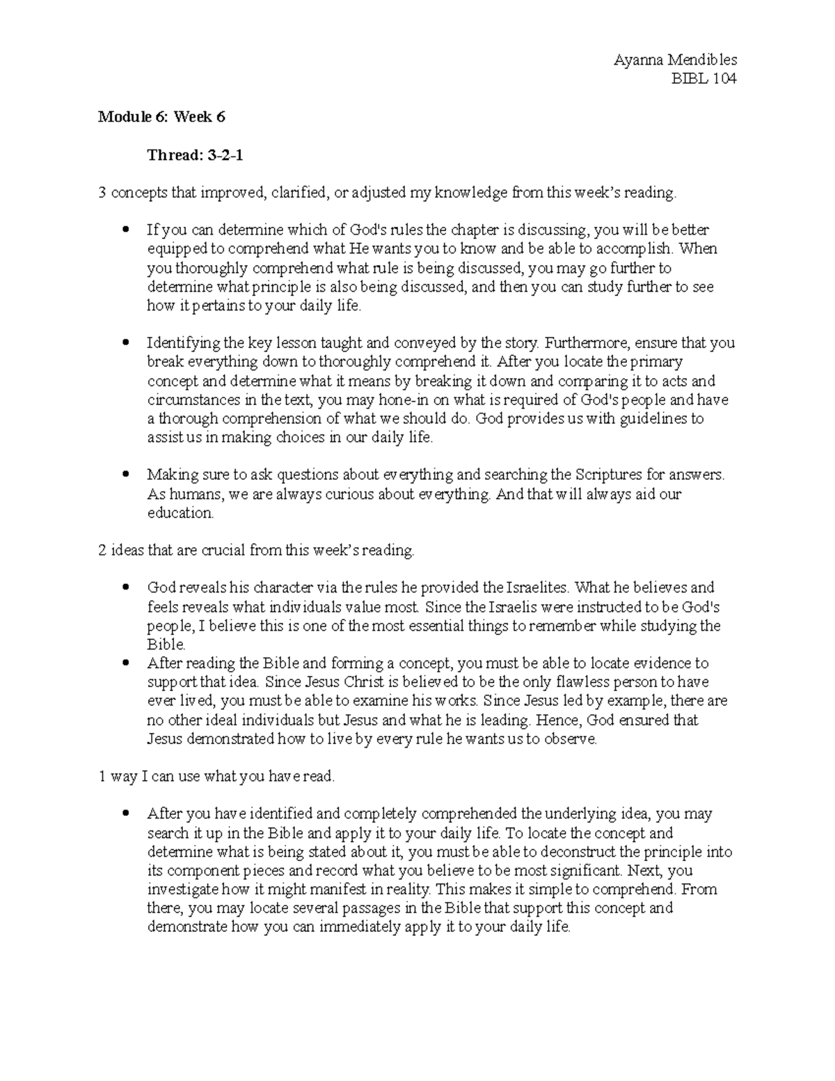 Module 6 Week 6 Discussion - Ayanna Mendibles BIBL 104 Module 6: Week 6 ...
