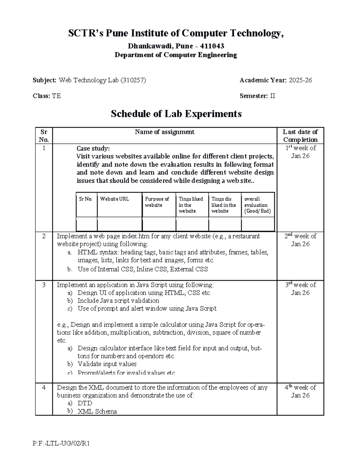 Web Technology Lab (310257) Case Study & Experiment Schedule - Studocu