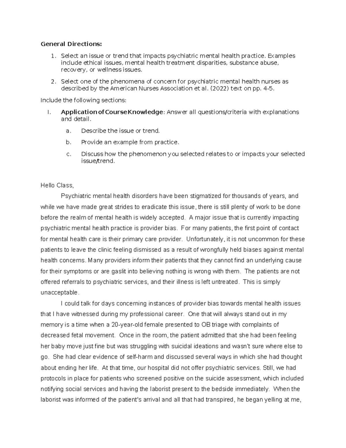 NR548 Week 1 CC - Provider Bias in Psychiatric Mental Health Care - Studocu