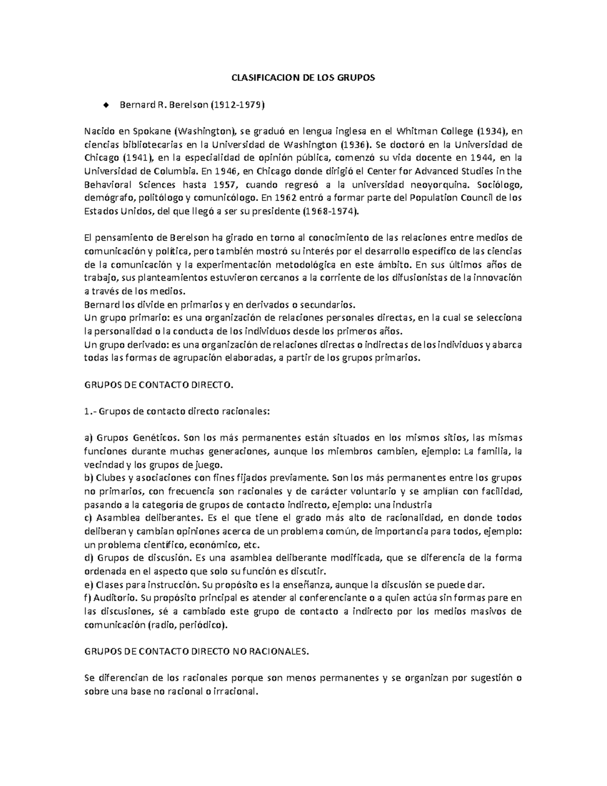 Clasificación de los Grupos - UII - Studocu