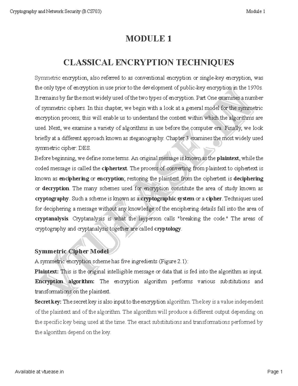 Cryptography and Network Security (BCS703) Module 1: Classical ...