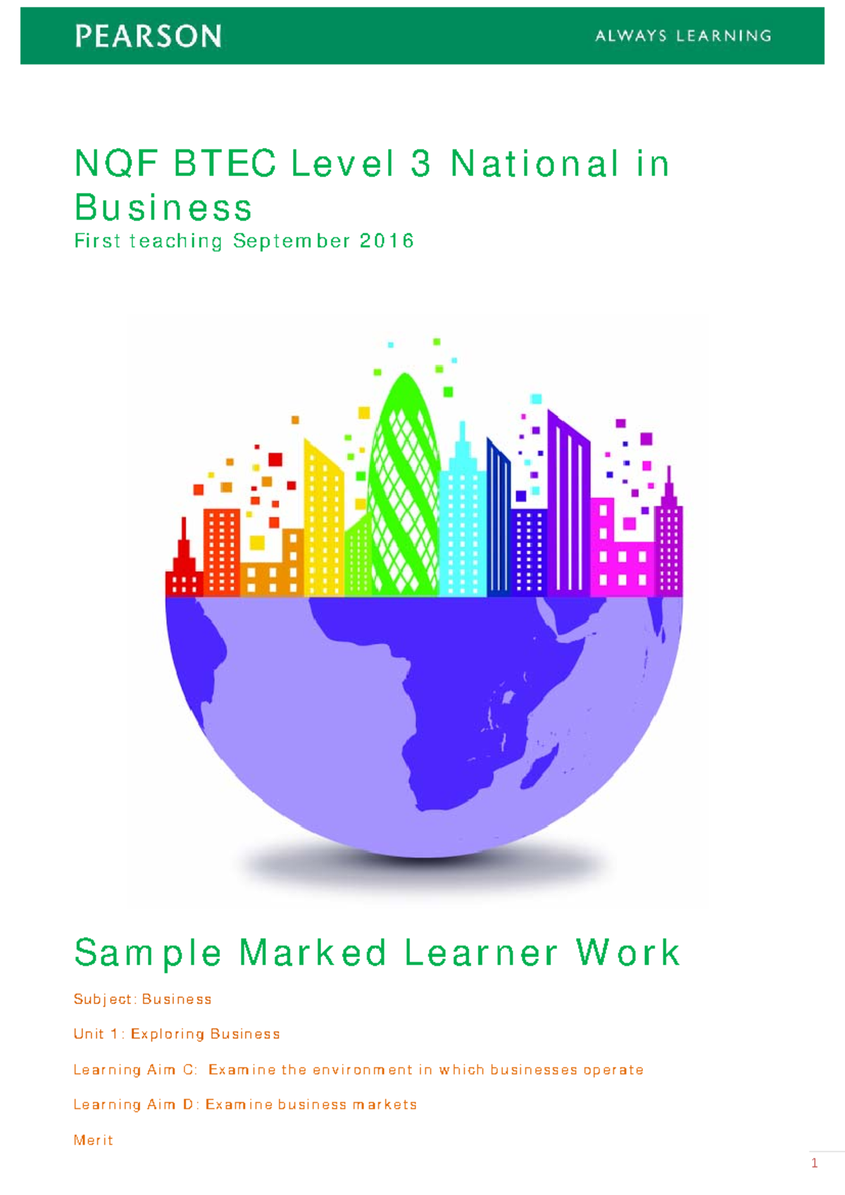 Sample Marked Learner Work: Examining Learning Aims C & D in Business ...
