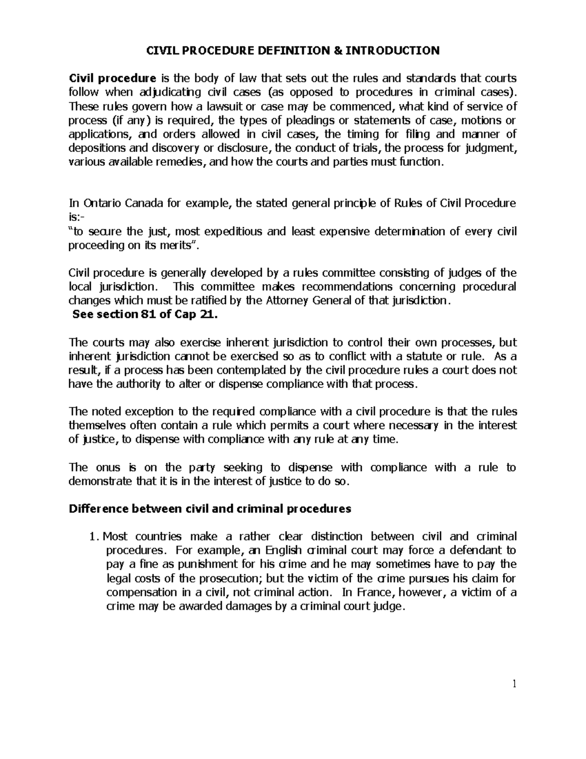 CIVIL PROCEDURE 101: Key Definitions and Principles (CIV 101) - Studocu