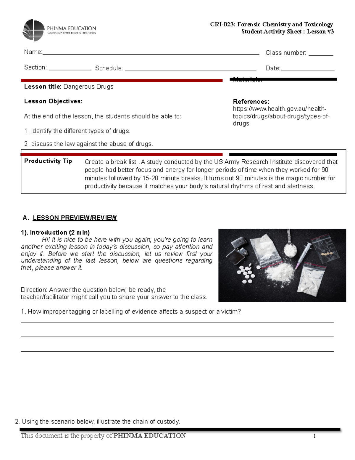 SAS #3 CRI 023 - sfg - CRI-023: Forensic Chemistry and Toxicology ...