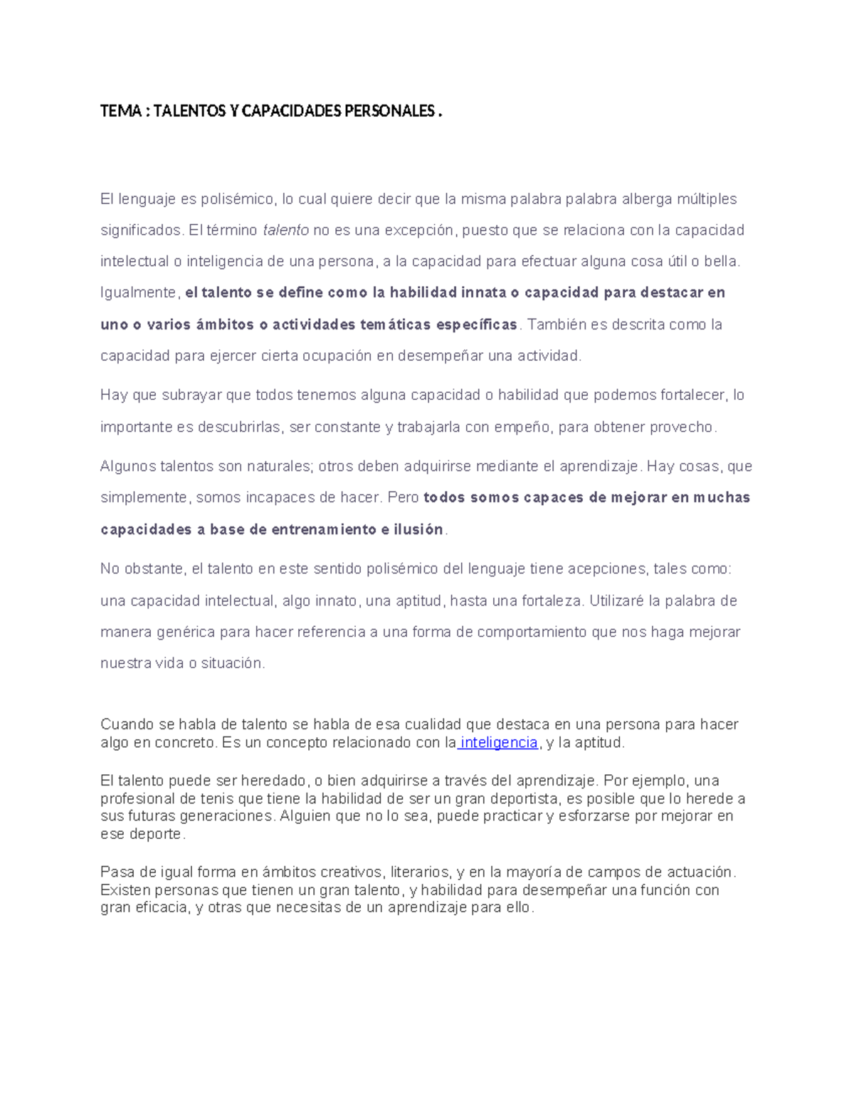 Talentos y Capacidades Personales: Comprensión y Desarrollo - Studocu