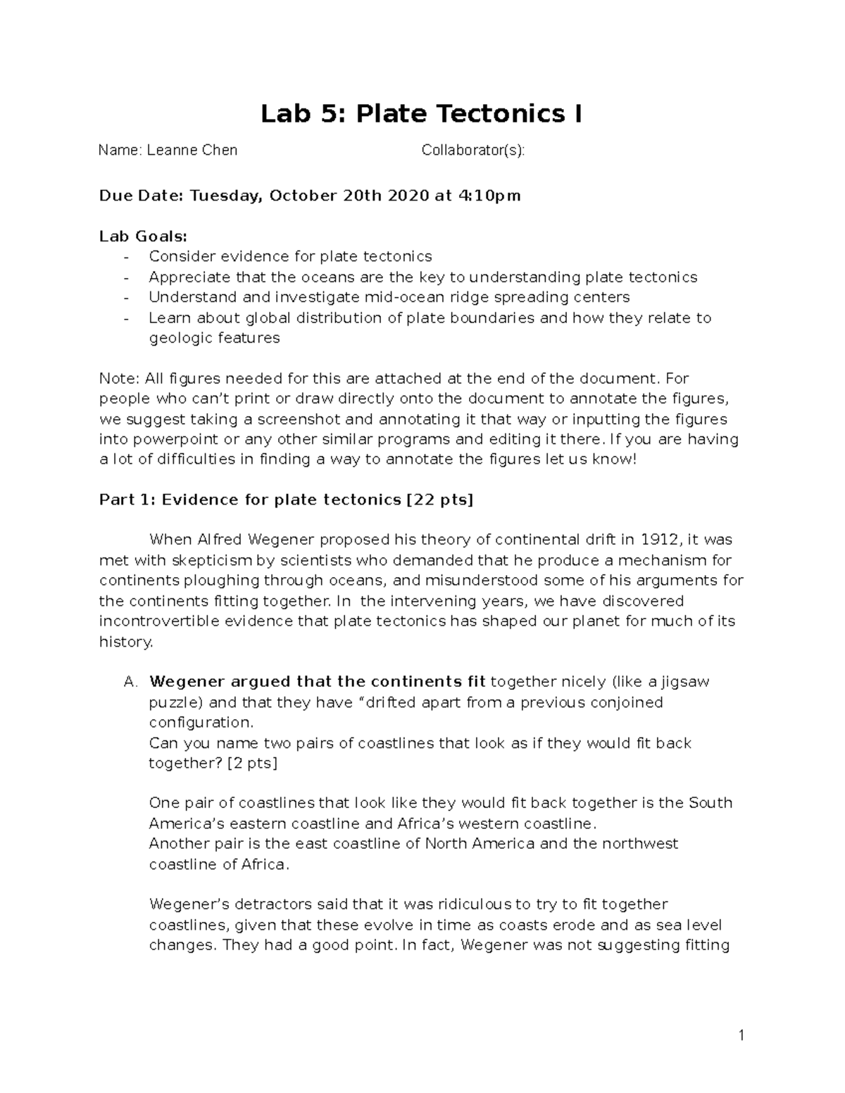 Lab 5: Understanding Plate Tectonics I - Evidence & Mechanisms - Studocu