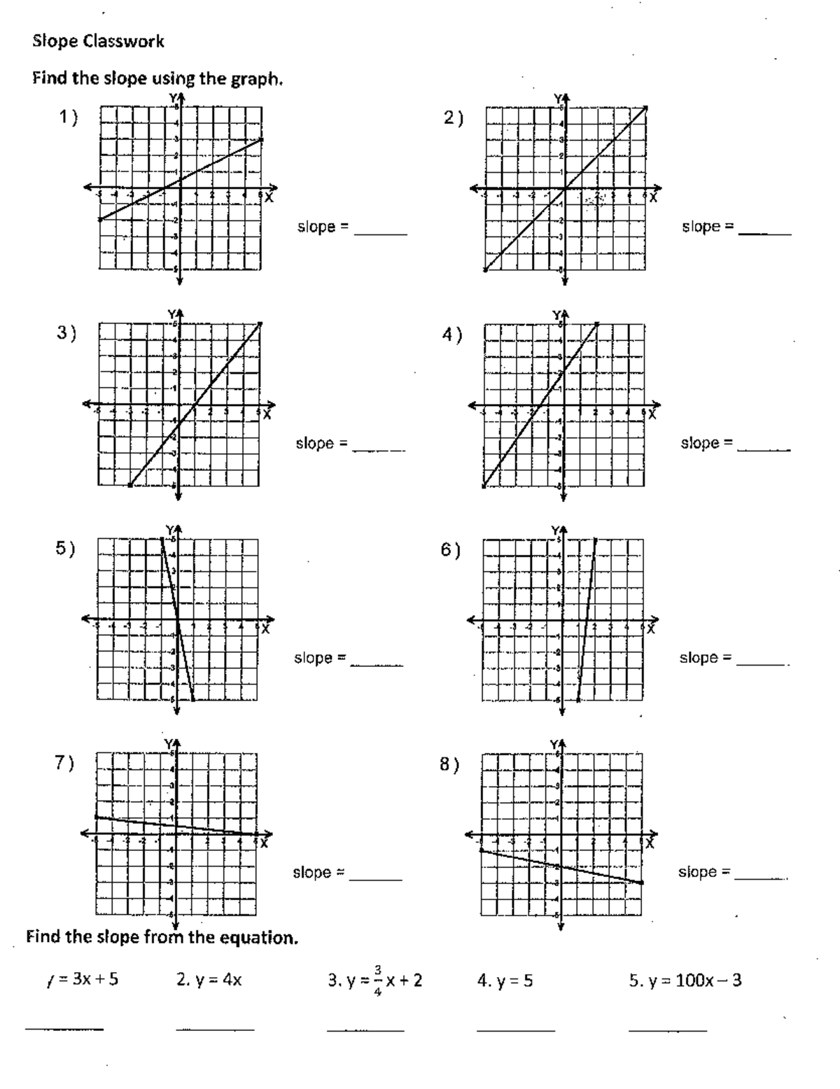 12.4 CW Slope Classwork (Day 2) - Finding Slope from Graphs and ...