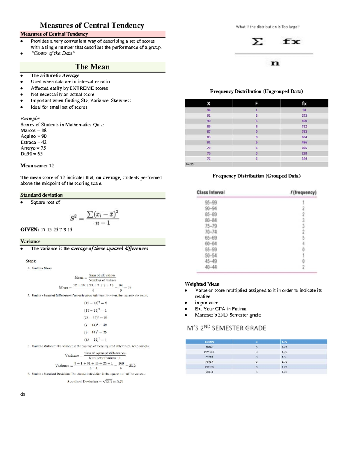 TEST311 - Finals - Measures of Central Tendency and Performance ...