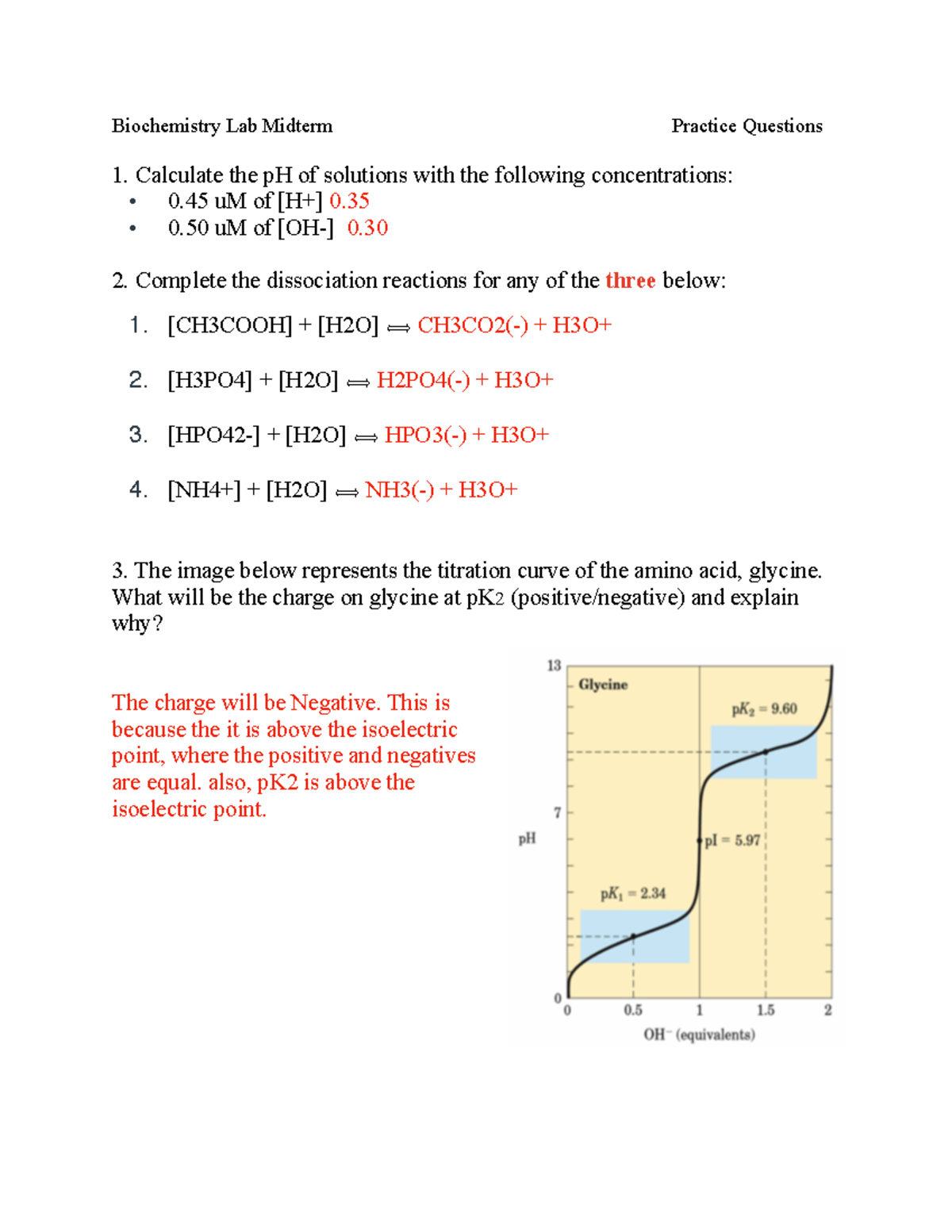 Biochemistry Lab Practice Questions (Part I) - Biochemistry Lab Midterm ...