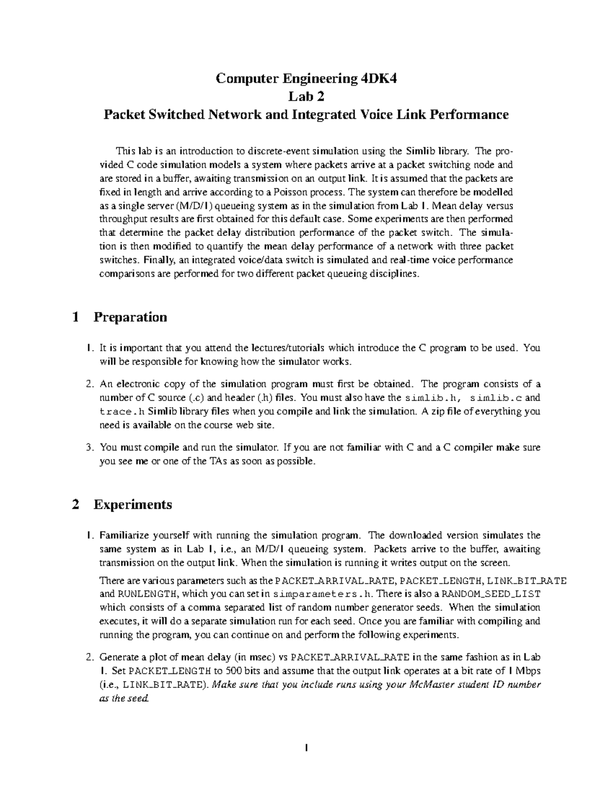Computer Engineering 4DK4 Lab 2: Packet Switching & Voice Link ...