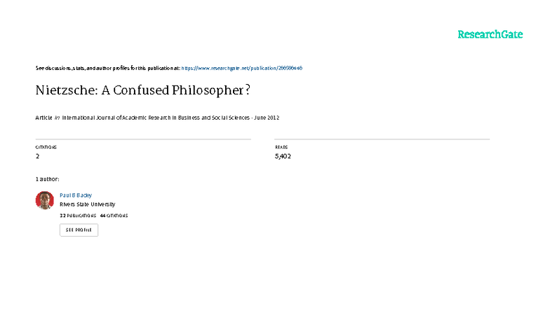 Nietzsche A Confused Philosopher - See discussions, stats, and author ...