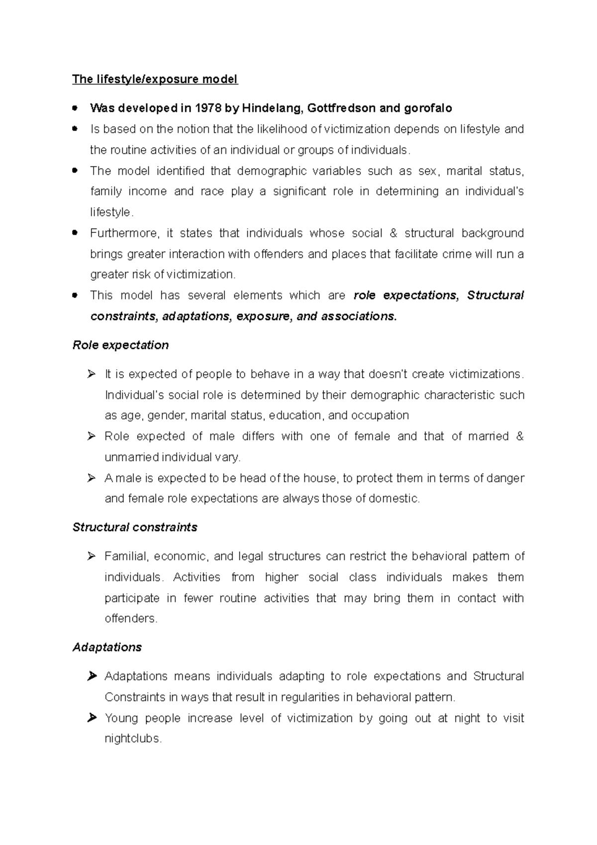 The Lifestyle/Exposure Model: Understanding Victimization Factors - Studocu