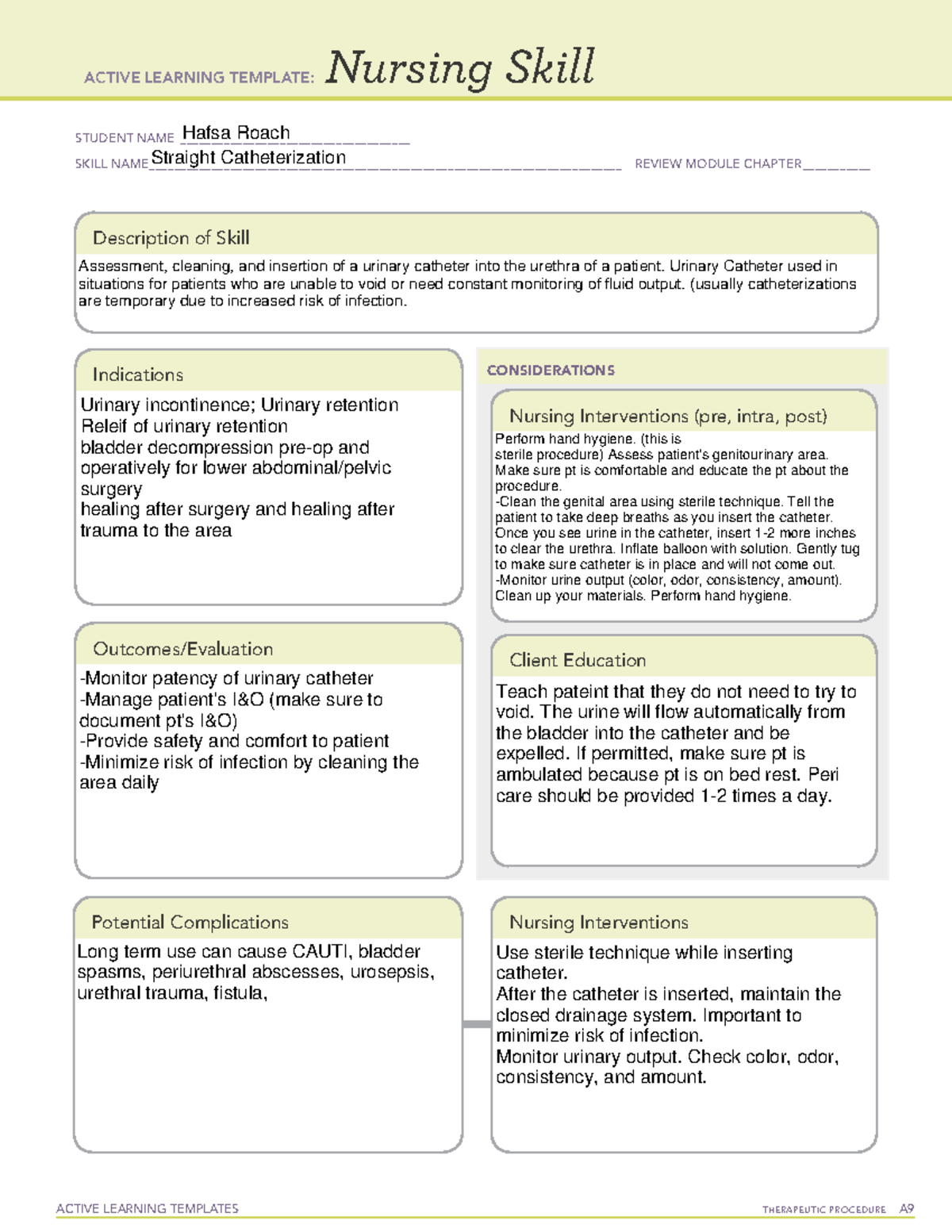Nursing Skill: Straight Catheterization Template for Active Learning ...