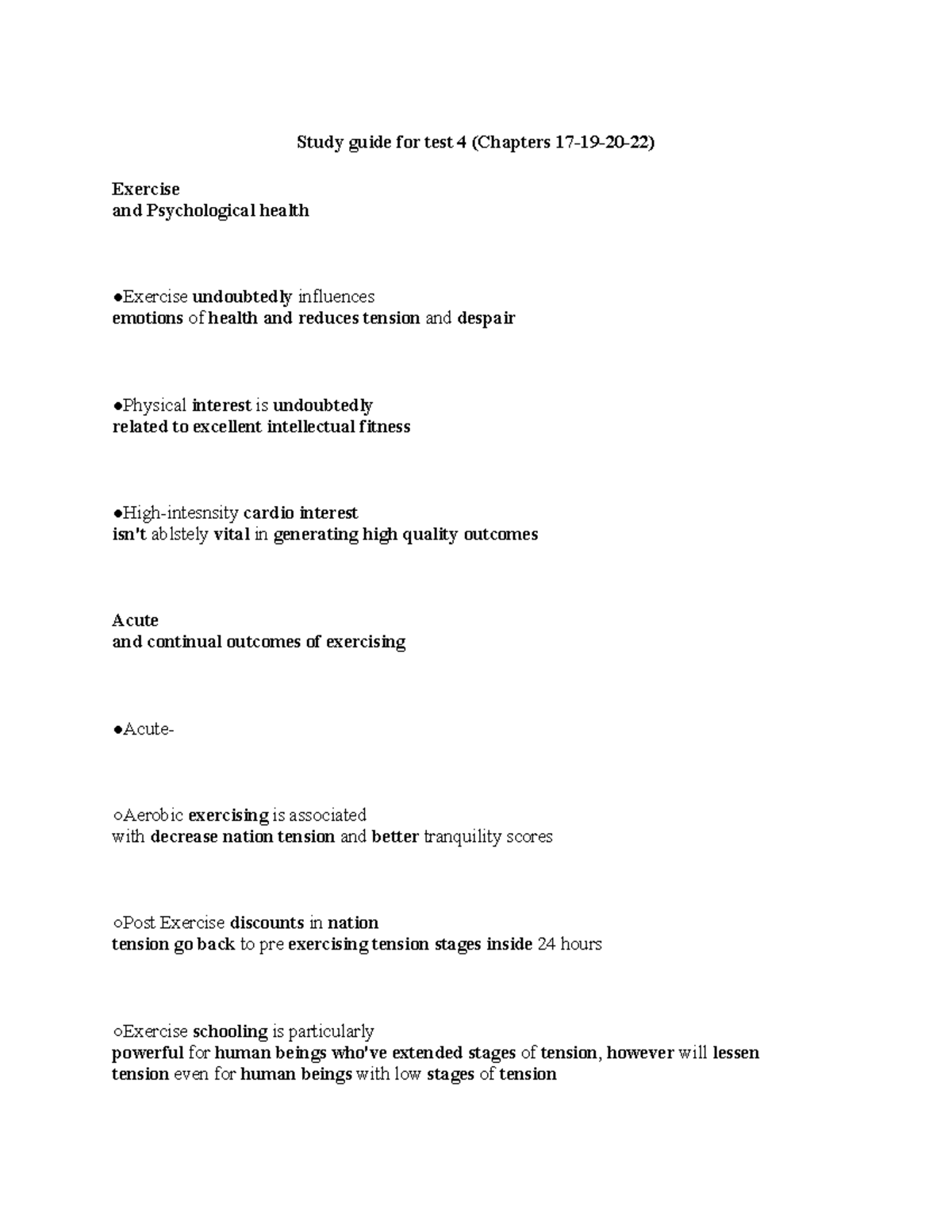 Sports Psychology Exam 4 Study Guide: Insights on Exercise and Mental ...