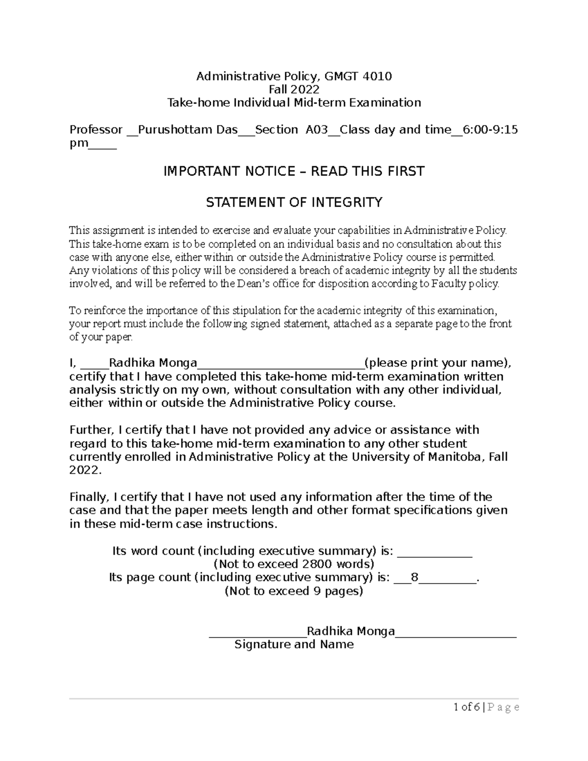 GMGT 4010 Midterm Take-Home Exam Instructions - Fall 2022 - Studocu