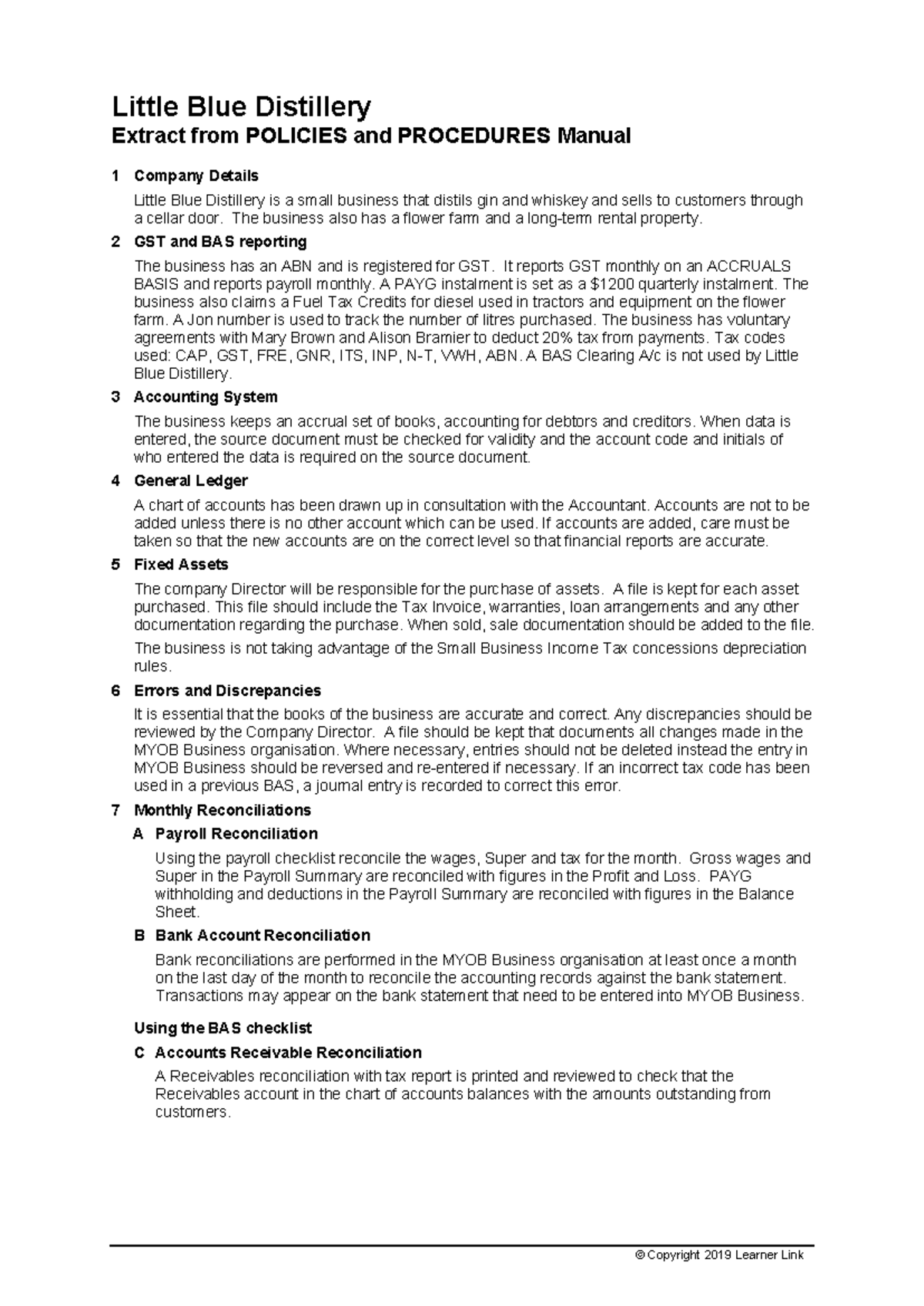 Little Blue Distillery BAS Procedures and Accounting Guidelines - Studocu