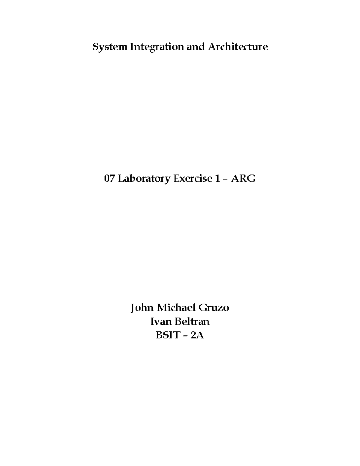 System Integration and Architecture 07 Lab Exercise 1 Overview - Studocu