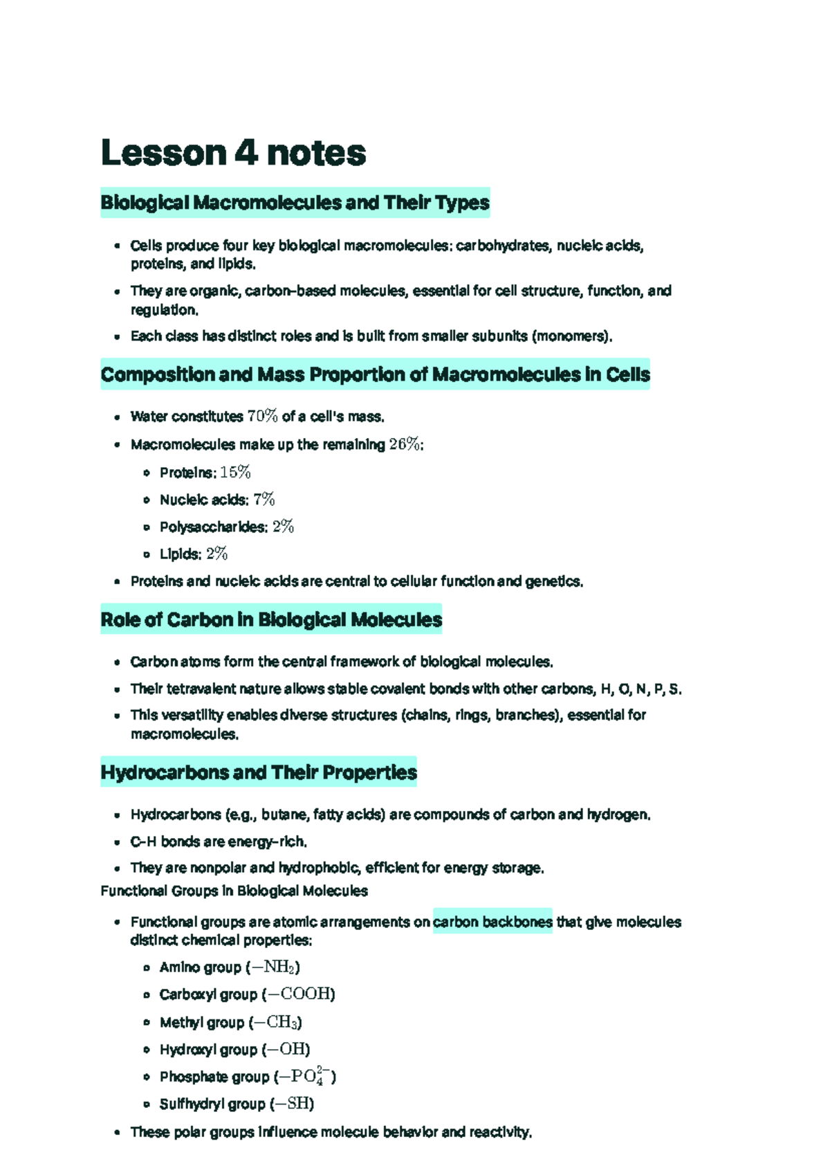 Biological Macromolecules: Structure & Functions - Lesson 4 Notes - Studocu
