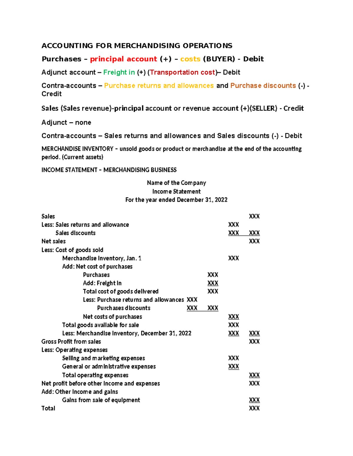 Accounting FOR Merchandising Operations: Lesson Materials & Key ...