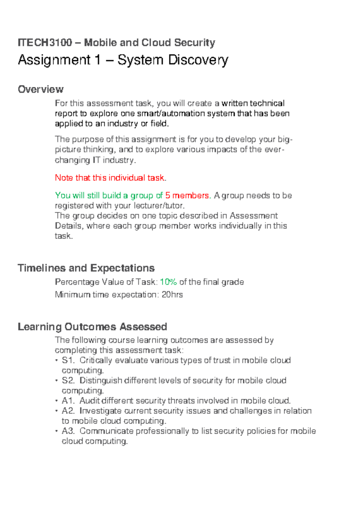 ITECH3100 2020S2 Assignment 1: System Discovery Report - Studocu