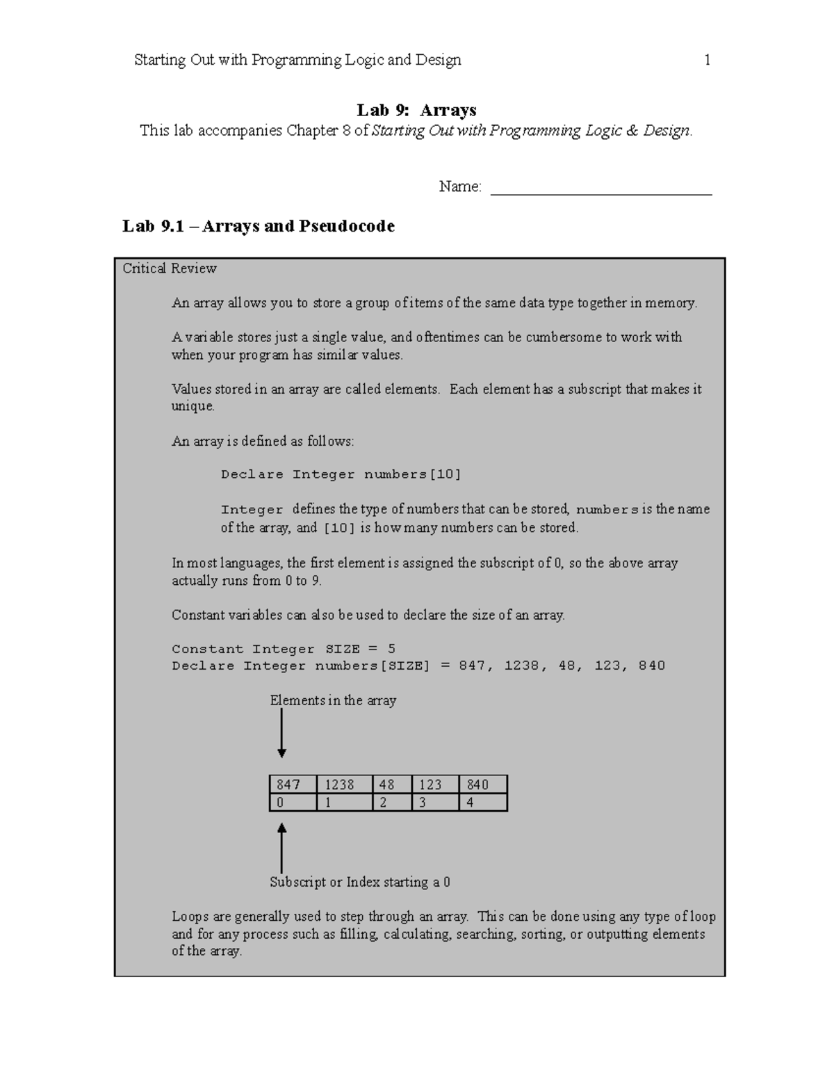Lab 9 student-1 - Full chapter codes and notes. - Lab 9: Arrays This ...
