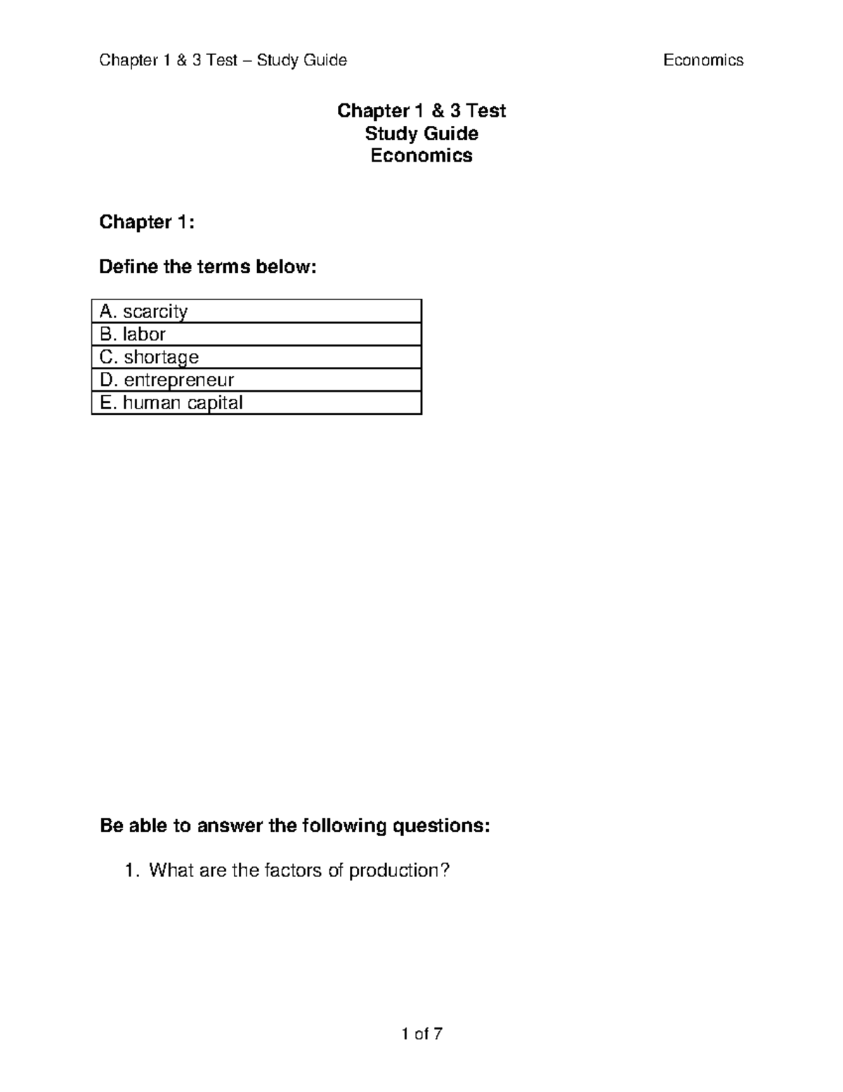 Chapter 1 & 3 Test Study Guide for Economics (ECO 101) - Studocu
