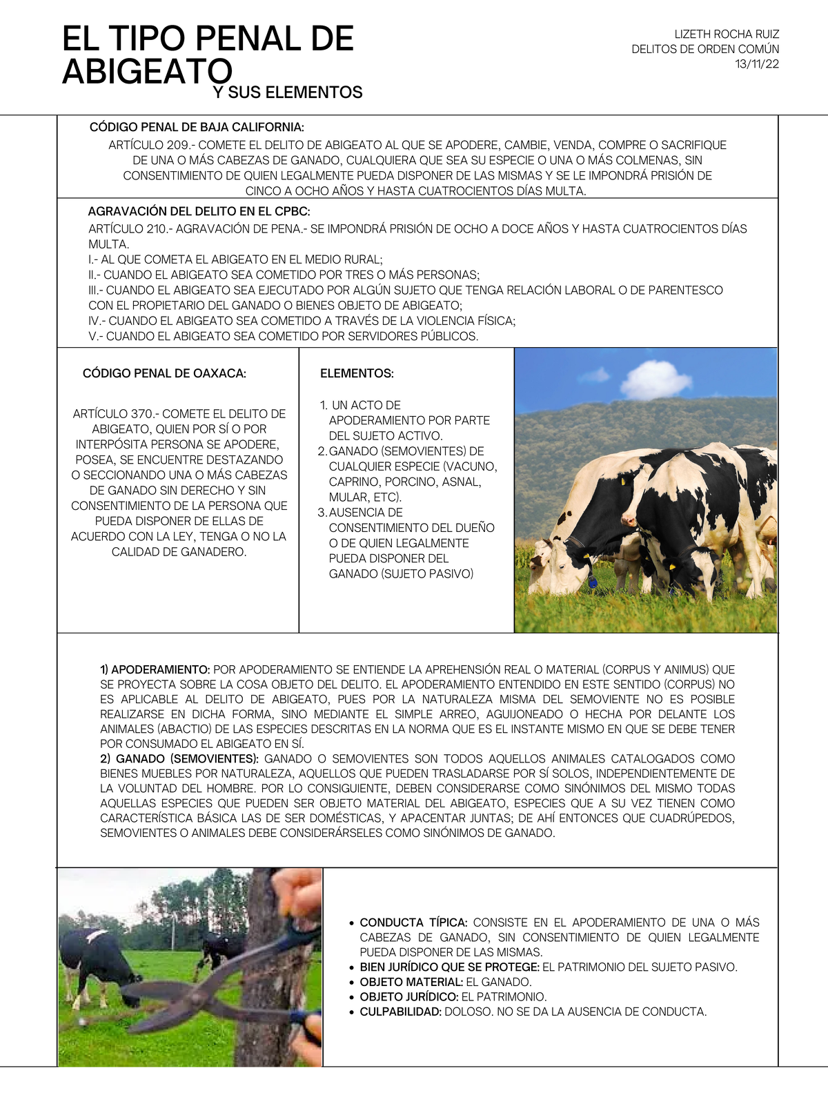 Elementos del Delito de Abigeato según el Código Penal 209 y 210 - Studocu