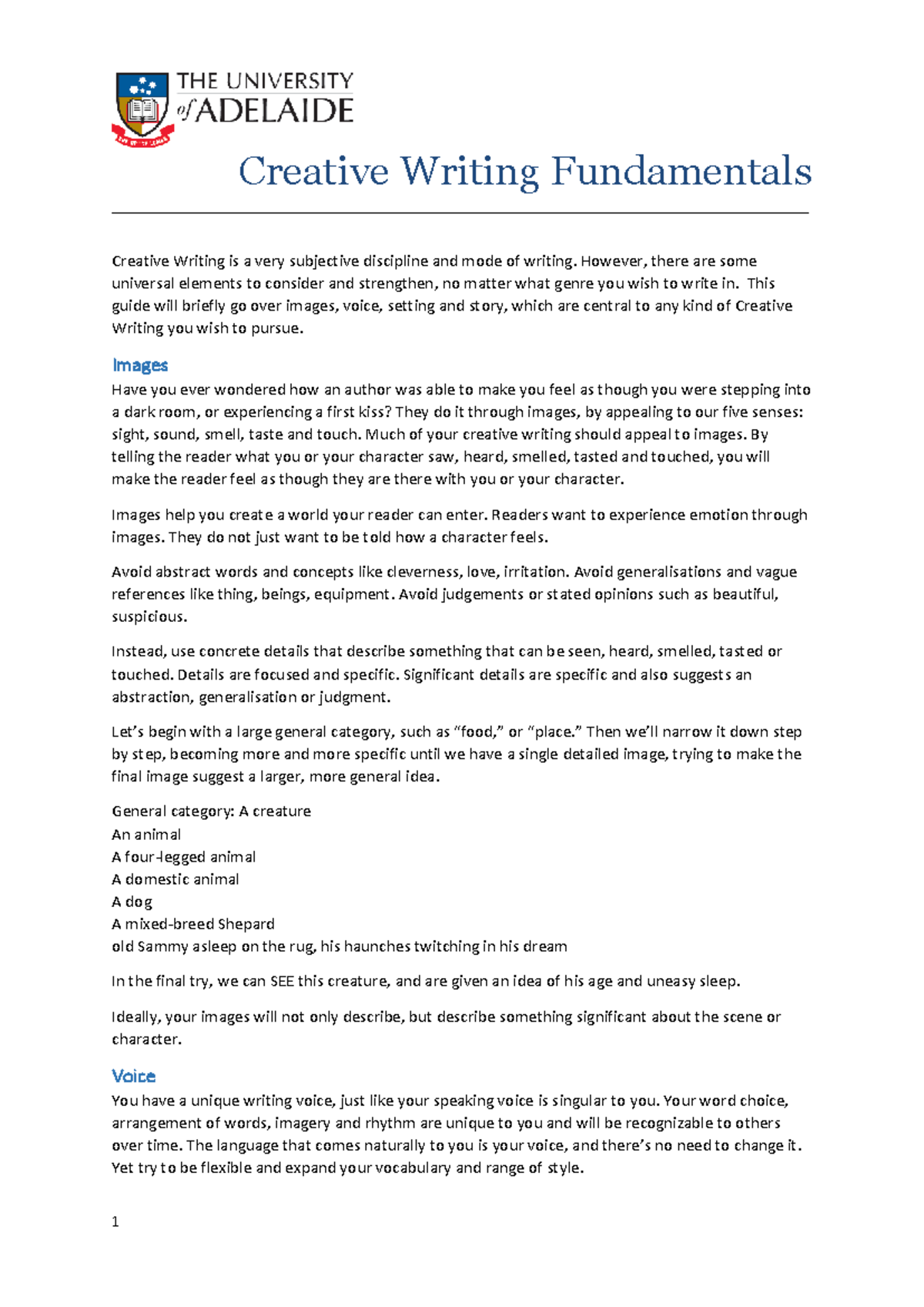 Creative Writing Fundamentals: A Learning Guide - Studocu