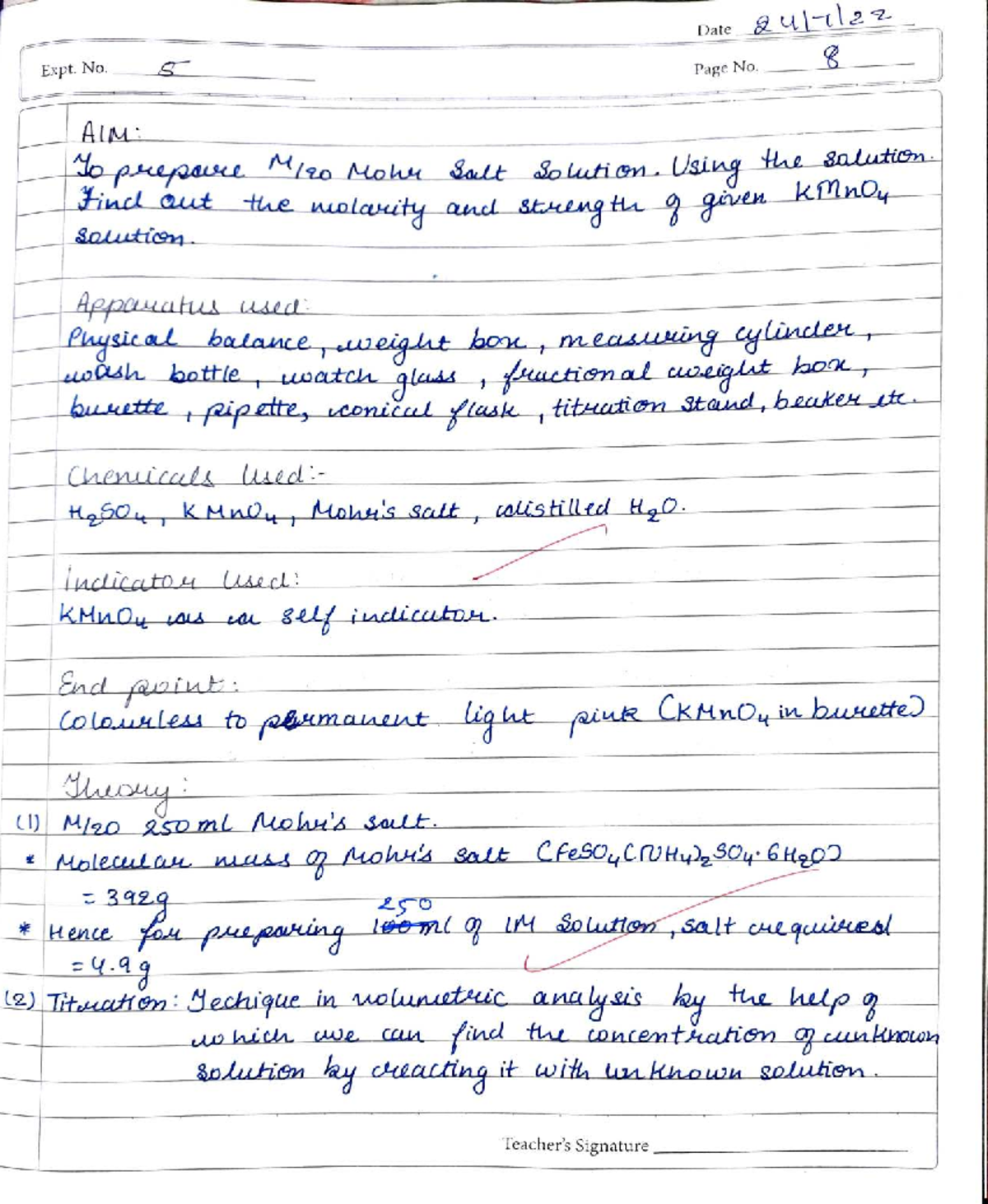 Titration Experiment: Finding Salt Solution Concentration (Expt. No. 1 ...
