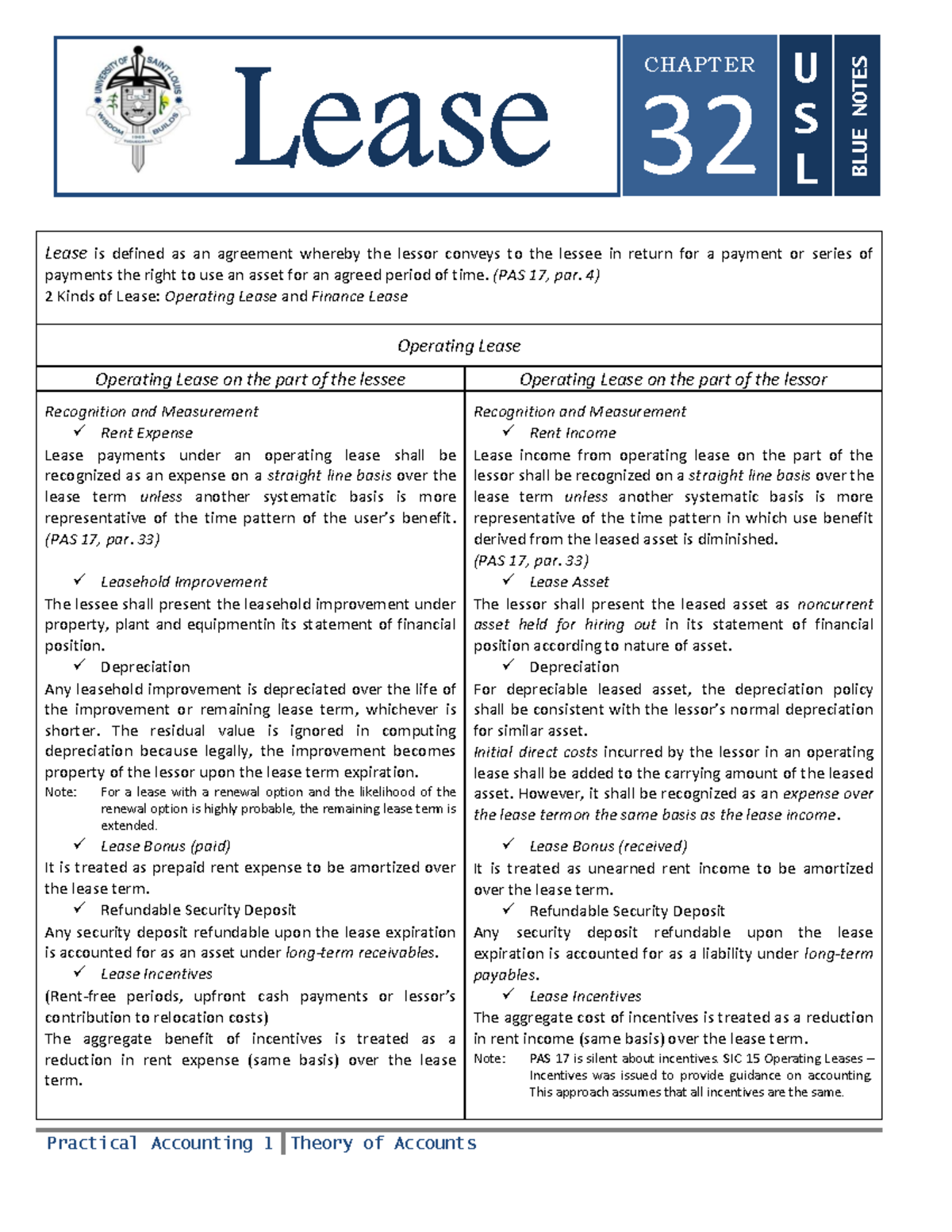 32. Lease - Practical Accounting 1 Theory of Accounts 32 BLUE NOTES U S ...