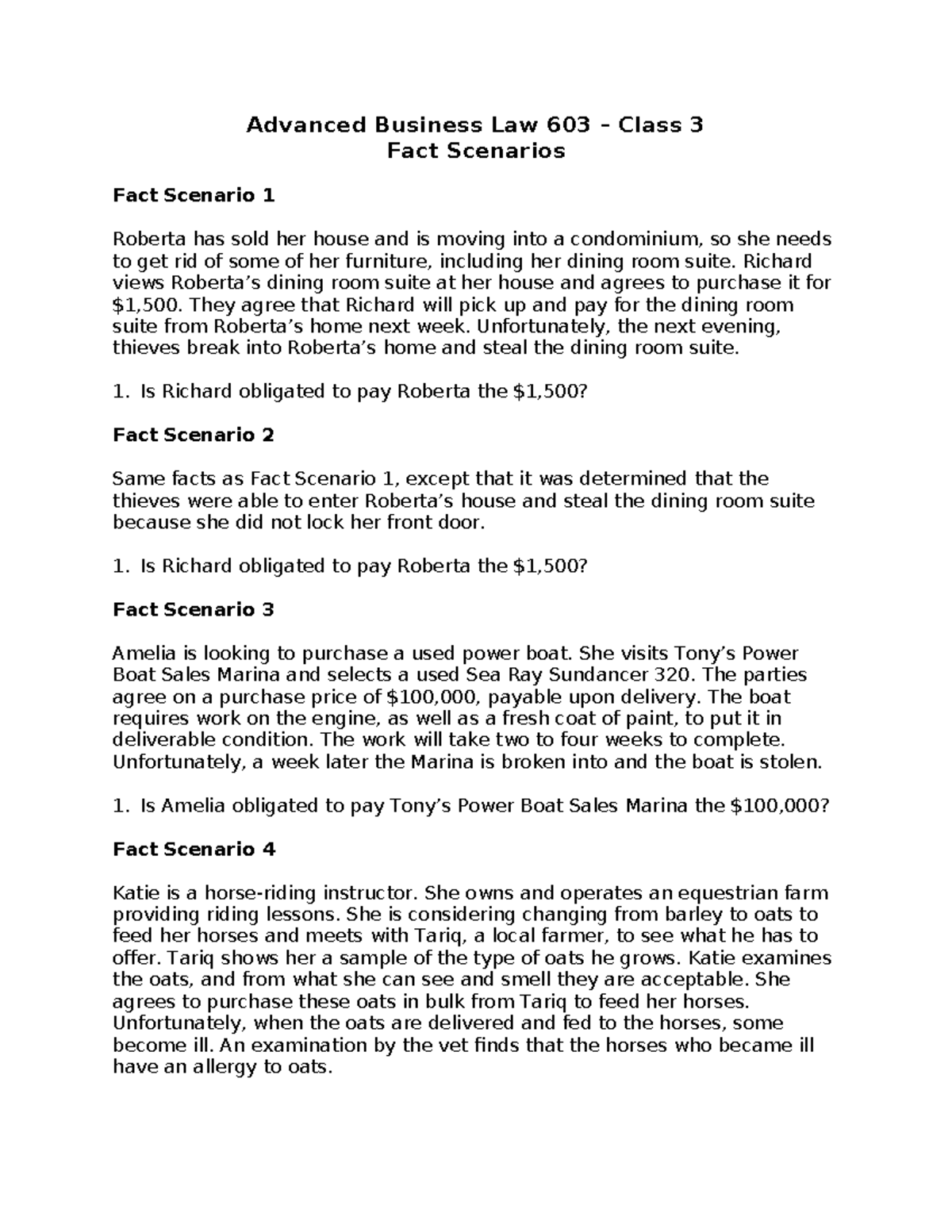 Law 603 Class 3: Fact Scenarios Analysis - Winter 2026 - Studocu