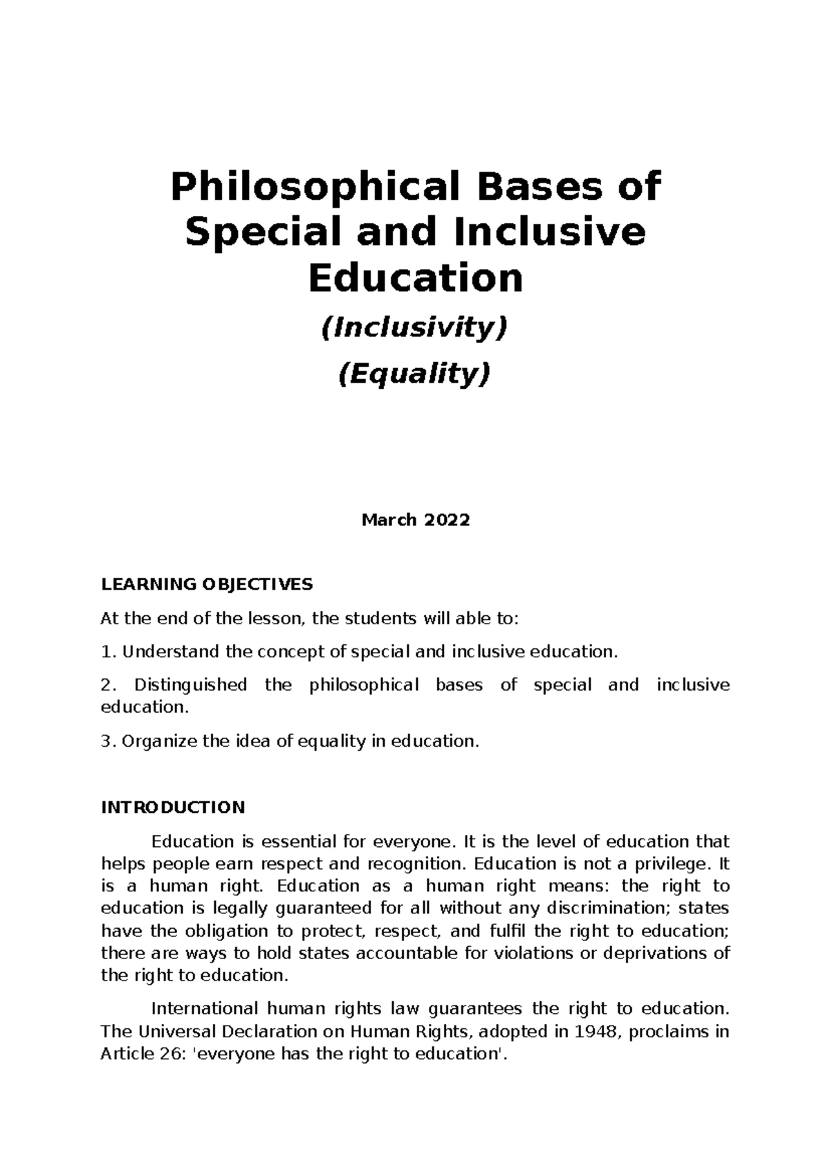 DO s2009 72-Inclusive Education as Strategy - Facilitating Learner Centered-Teaching - Studocu