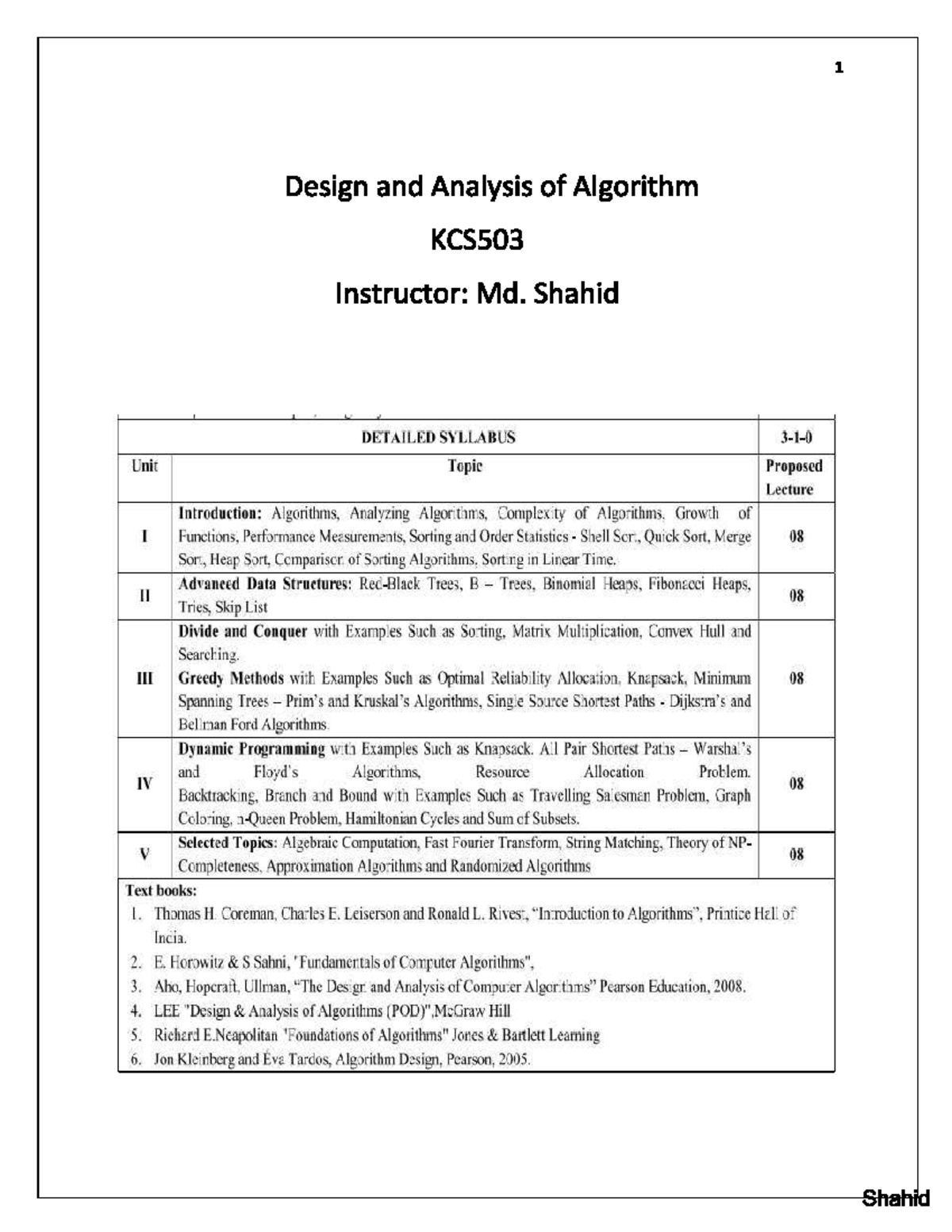 DAA Lecture Notes KCS503 - Design and Analysis of Algorithms - Studocu